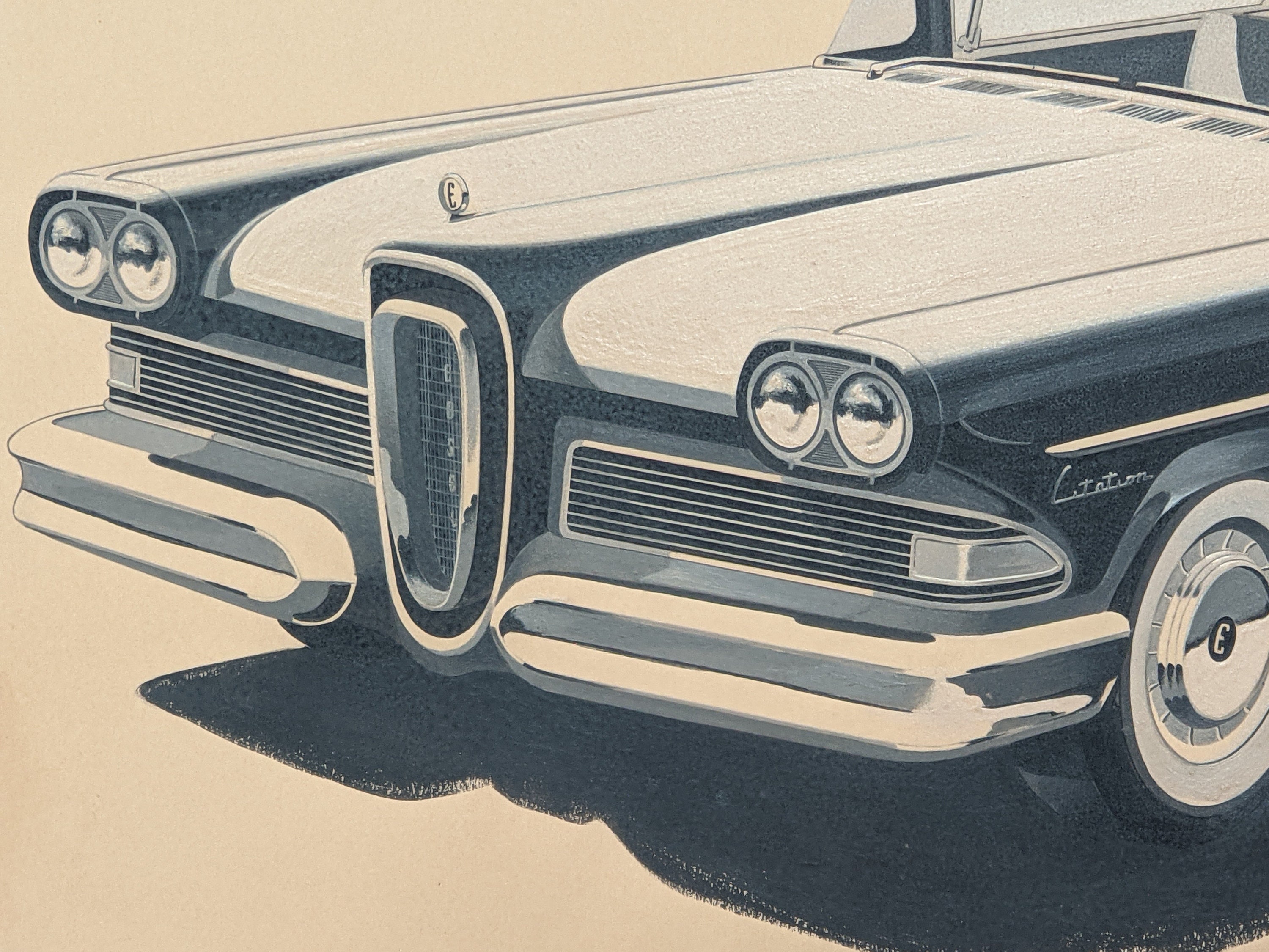 Vintage Painting of Ford Edsel Custom Car Headed Left by Kenneth Lewis ...