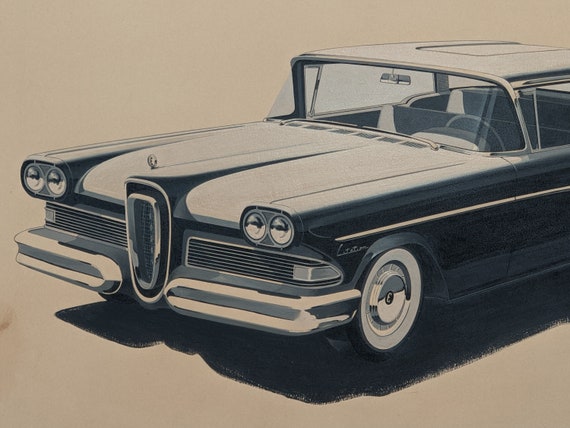 Vintage Painting of Ford Edsel Custom Car Headed Left by - Etsy