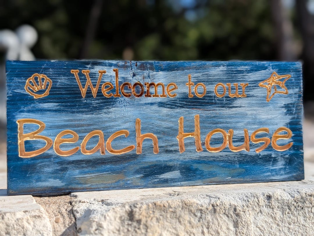Burned Wood Beach House Sign: Coastal Nautical Decor - Etsy