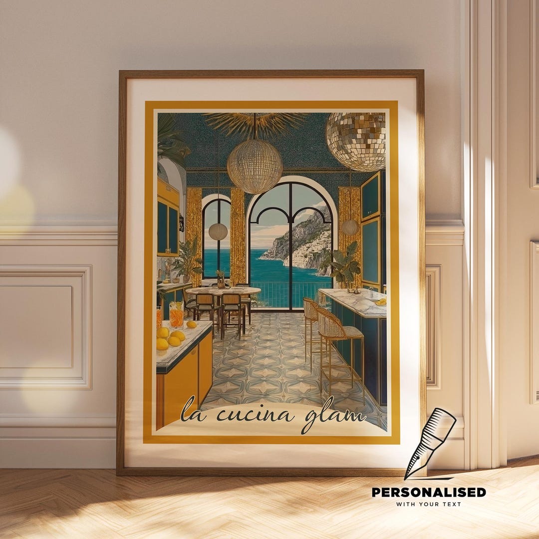 La Cucina Glam Amalfi Kitchen Art Print – Bold Retro Mediterranean ...