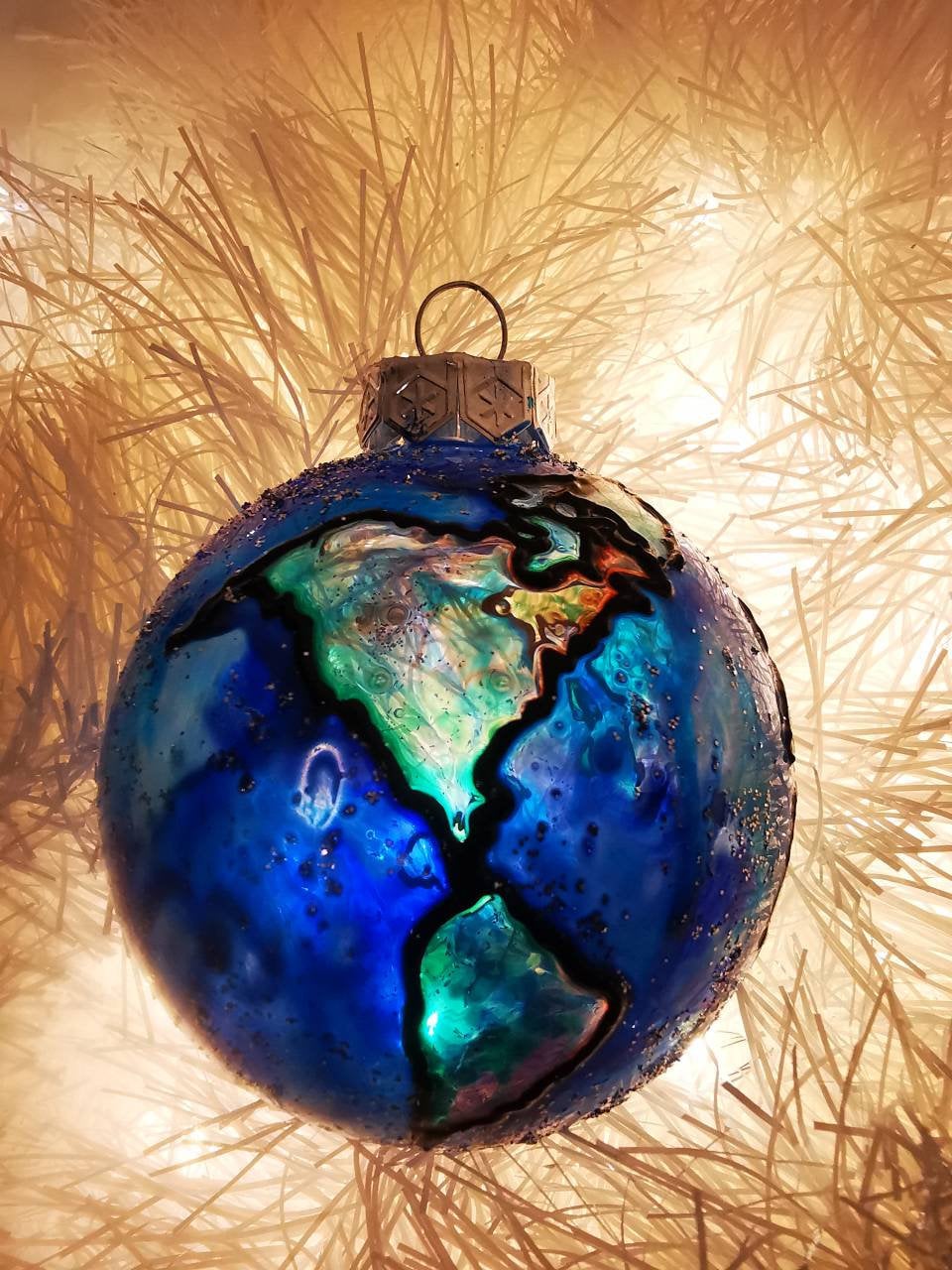 Earth Globe Christmas Ornament, Glass Ball, Christmas Decoration ...