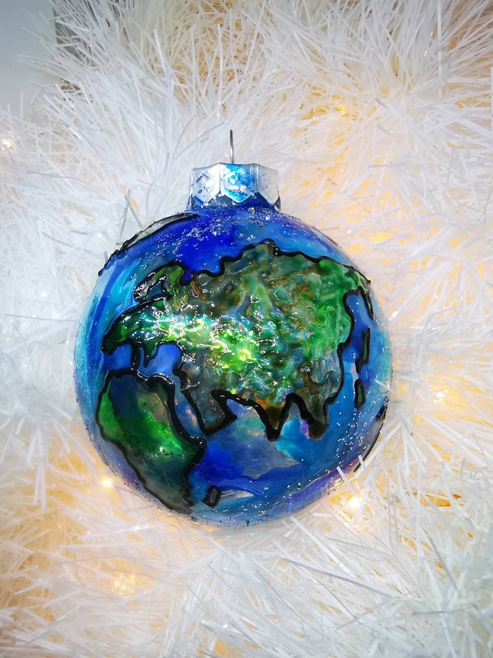 Earth Globe Christmas Ornament, Glass Ball, Christmas Decoration ...