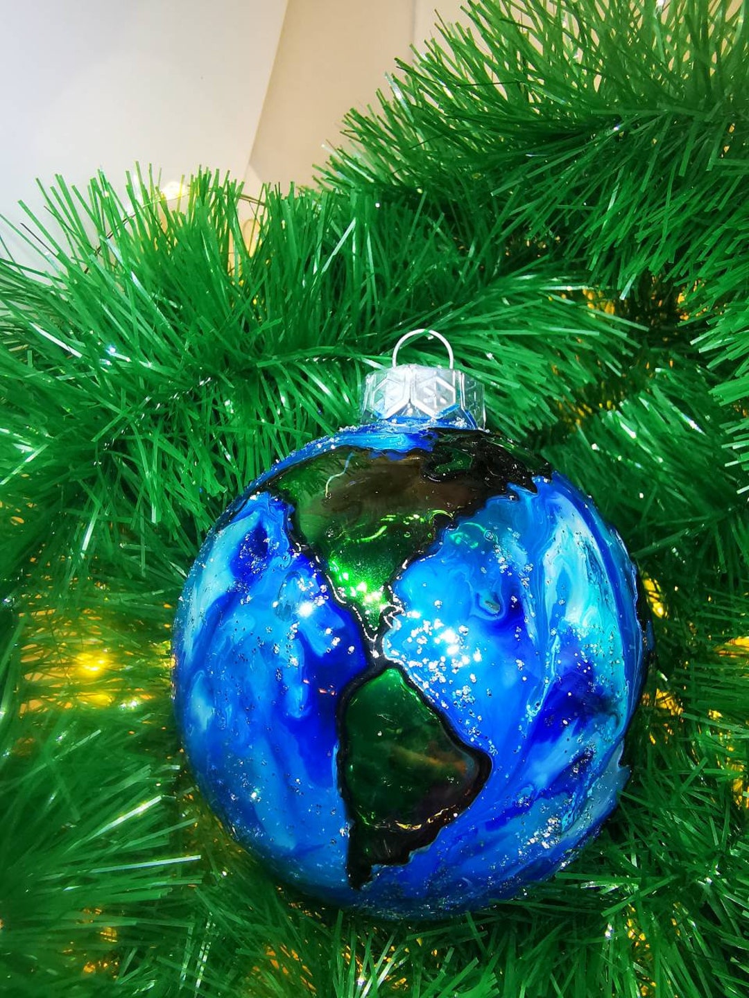 Earth Globe Christmas Ornament, Glass Ball, Christmas Decoration ...