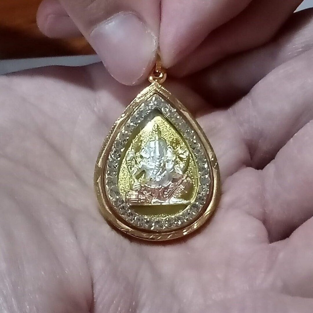 Extra Large 18k Gold Ganesh Pendant: Hindu Protection Amulet Blessed by ...