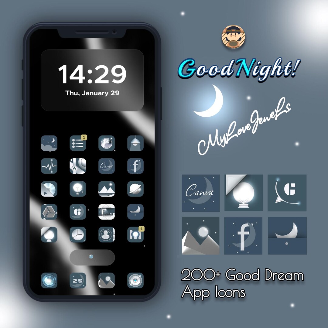 Good Night App Icons | Dark Home Screen Theme Relaxing Before Sleep ...