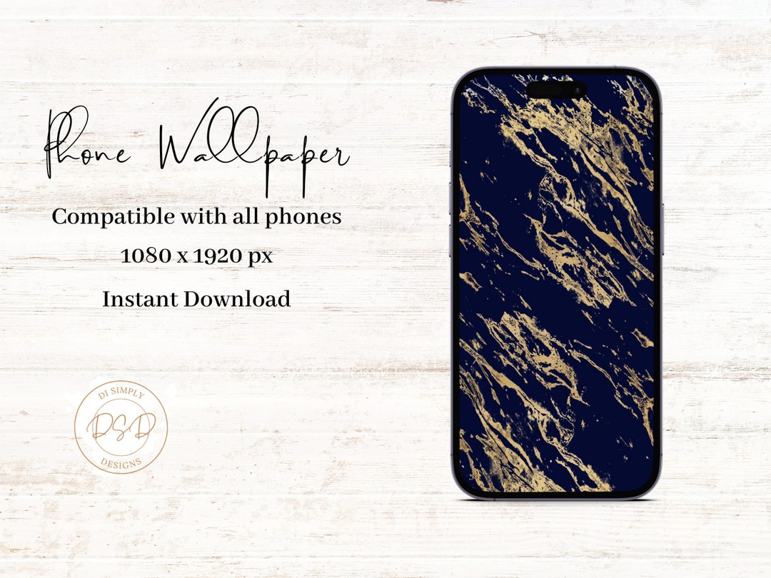 Navy Blue and Gold Marble Phone Wallpaper Digital Download - Etsy