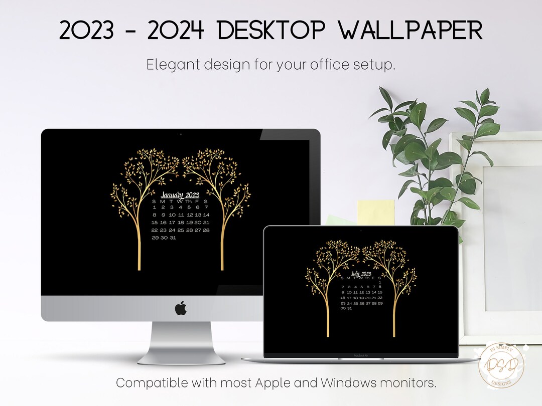 Golden Tree Desktop Wallpaper for 2023 & 2024 Monthly Calendar ...