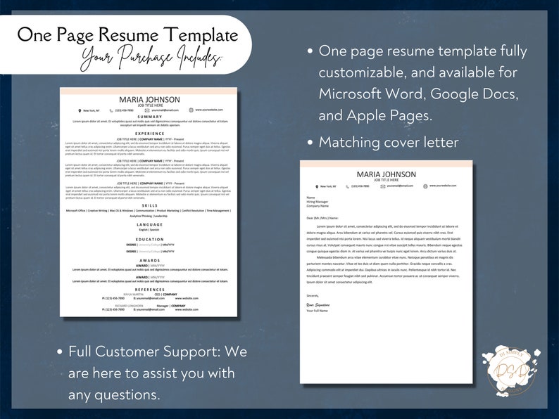 Traditional One Page Resume Template | Editable and Customizable ...