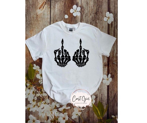 Skeleton Middle Finger Tee - Etsy