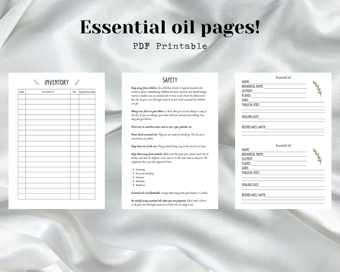 PRINTABLE ESSENTIAL OIL Pages for Your Essential Oil Notebook or ...