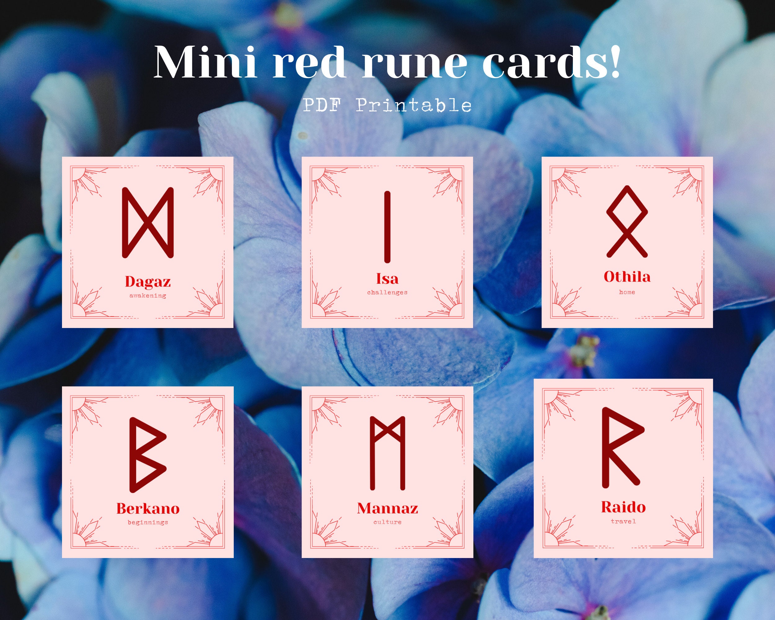 Printable MINI Red RUNE DECK, 24 Cards With Backs! - Etsy