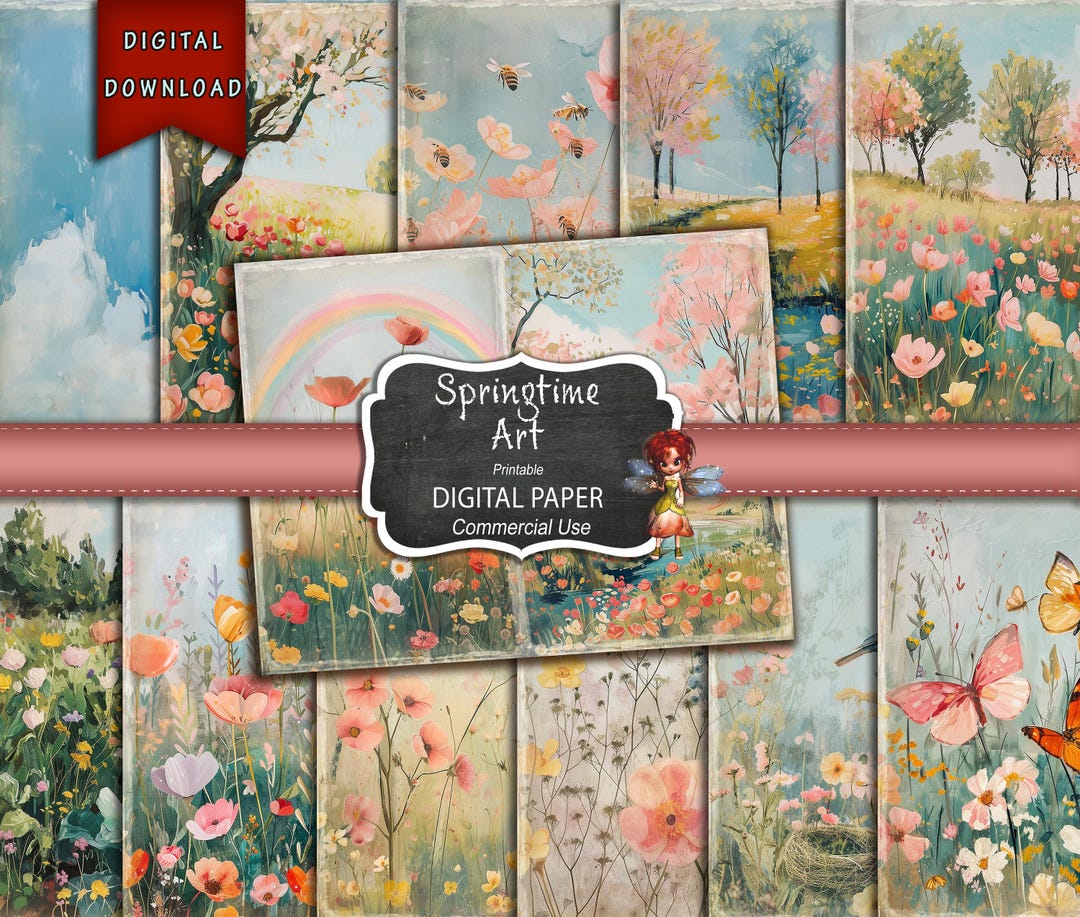 Springtime Art Paper Pack, Spring Journals, Journaling Supplies, Spring ...