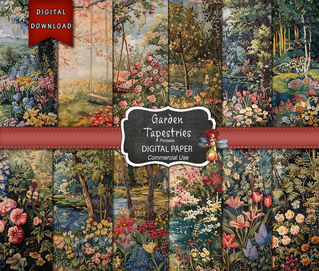 Journal Supplies, Garden Tapestries Printable Paper Pack, Junk Journal ...