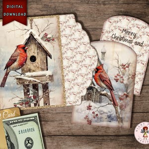 Journal Supplies, Winter Birds Gift Card Holder, Printable Holiday ...
