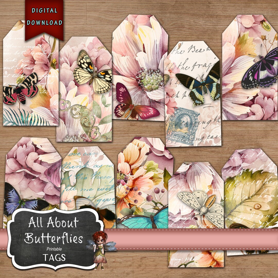 Butterfly Tags, Butterfly Journal Supplies, Butterfly Junk Journal ...