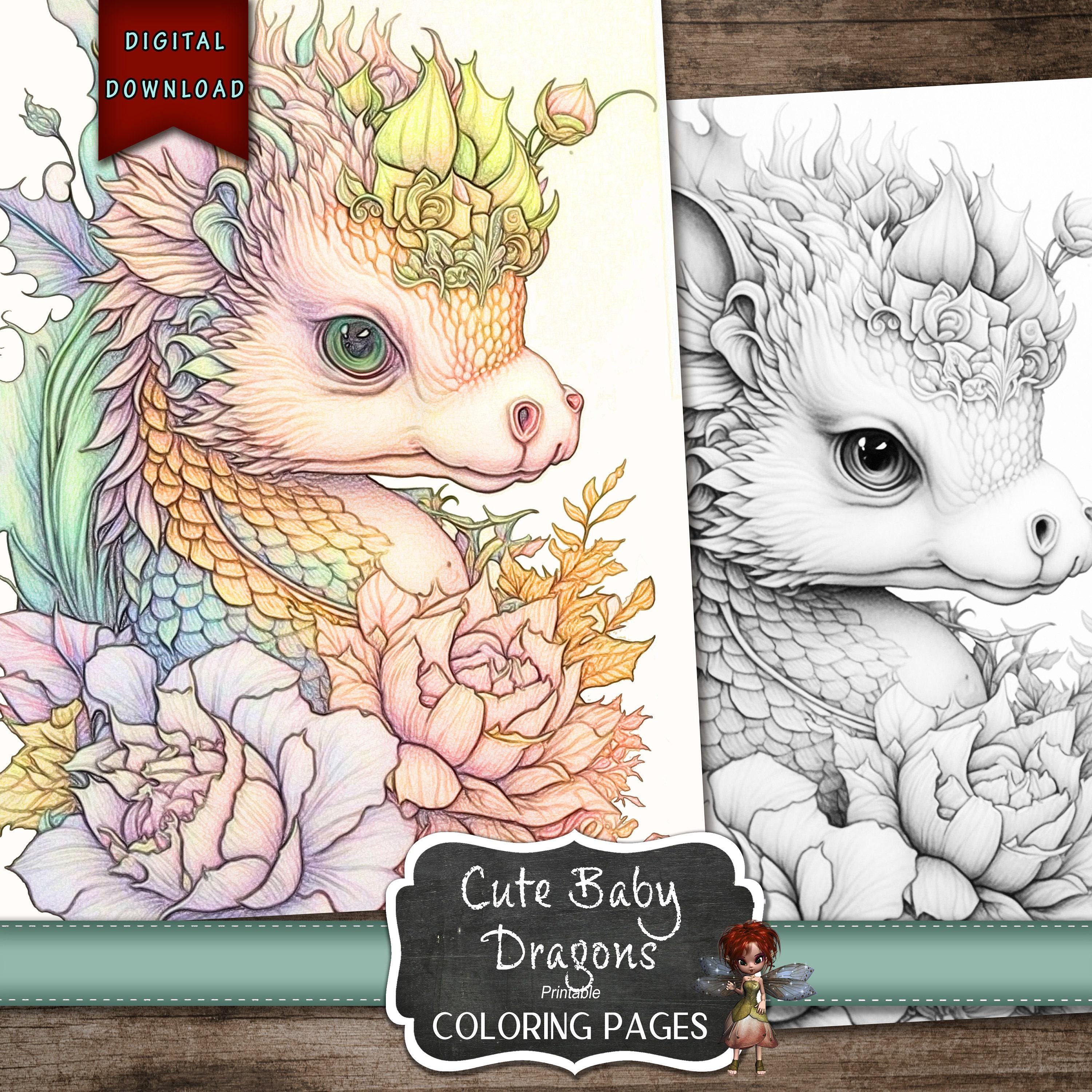 Journal Supplies, Cute Baby Dragons Coloring Pages, Fantasy Art (PDF ...