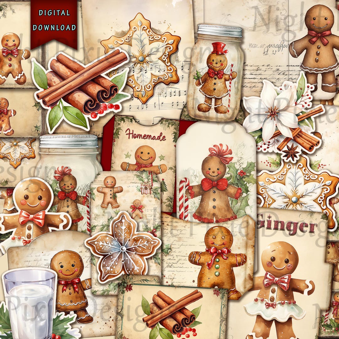 Gingerbread Christmas Journal Kit: Holiday Scrapbook Ephemera (digital ...