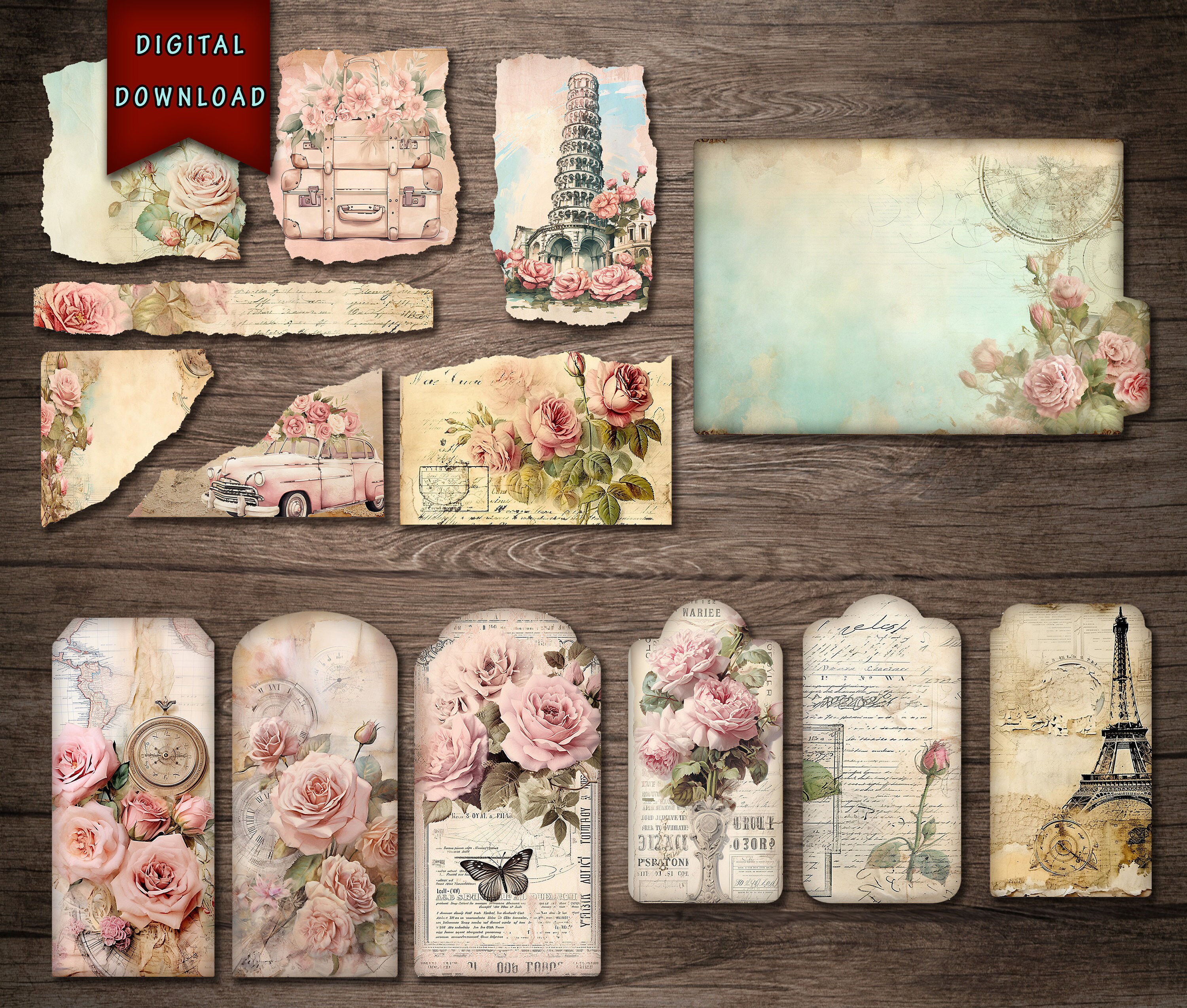 Pink Travel Junk Journal Shabby Floral Travel Journal Kit - Etsy