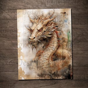 5 Printable Art Images, Vintage Dragons, Printable Junk Journal, Dragon ...