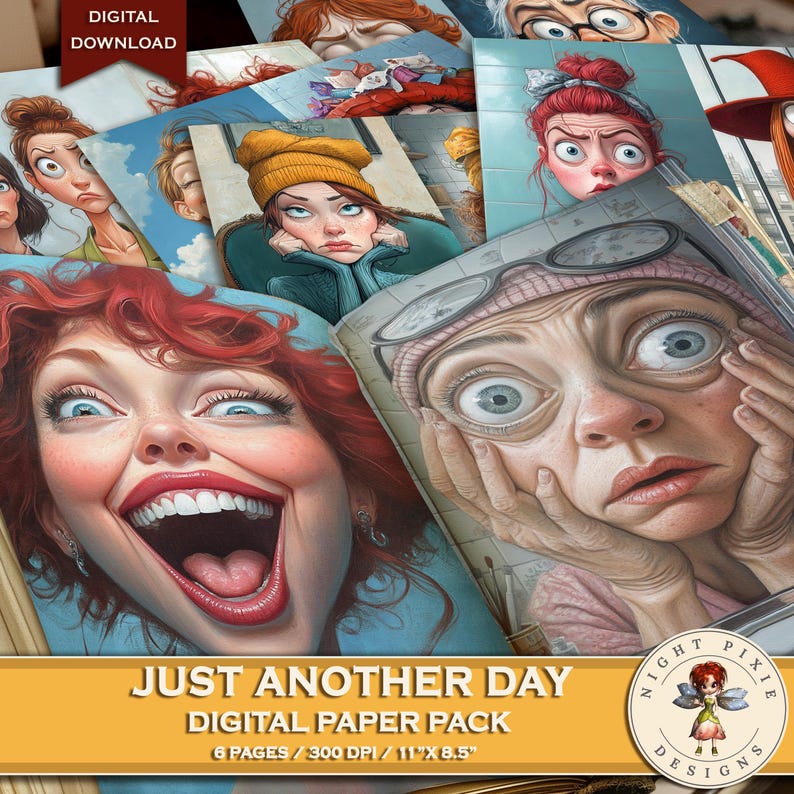Journal Supplies, Funny Women Digital Paper Pack, Humor Scrapbook ...