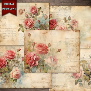 25 Printable Rose Journal Pages, Grungy Roses Junk Journal, Rose Paper ...