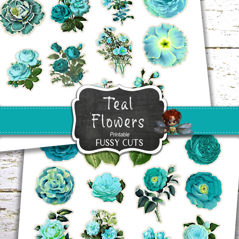 Teal Flowers - Etsy