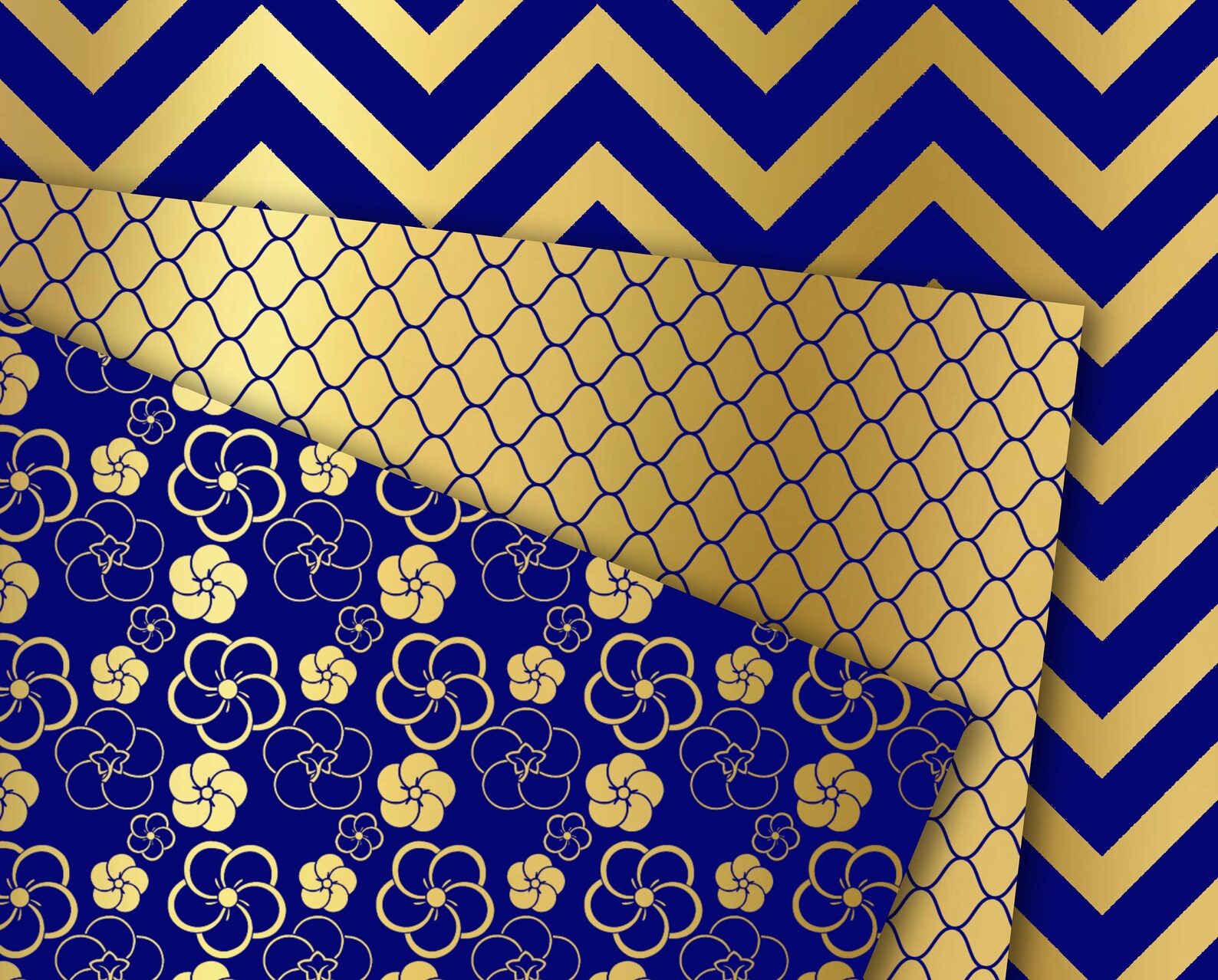 Blue and Gold Foil Digital Scrapbook Paper Pack Oriental - Etsy