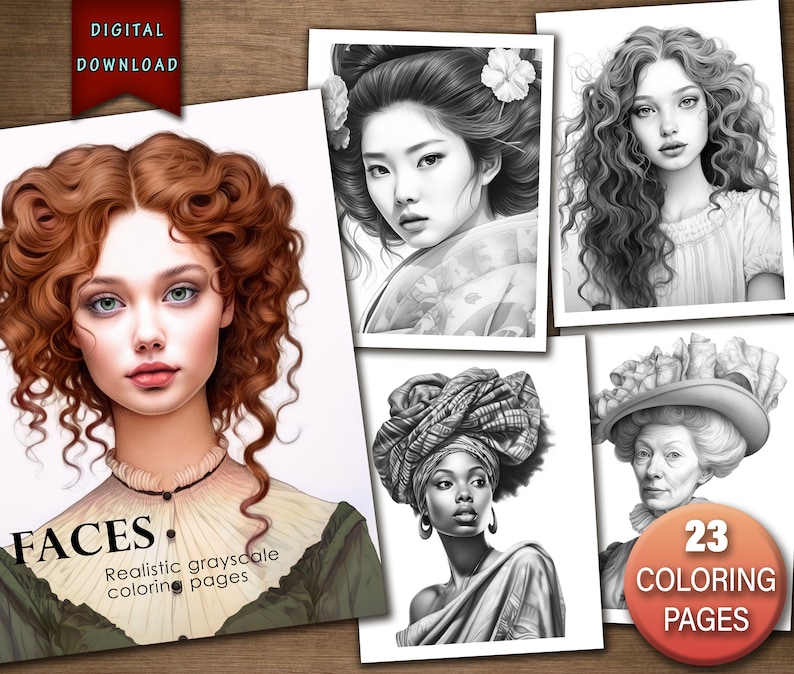 Faces Grayscale Coloring Book Printable Coloring Pages - Etsy