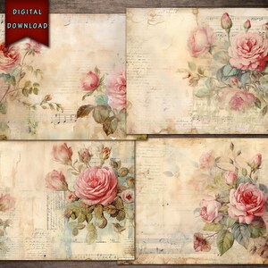 25 Printable Rose Journal Pages, Grungy Roses Junk Journal, Rose Paper ...
