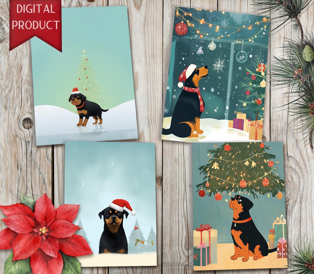 Rottweiler Christmas Card Set Digital Download Festive Holiday Cards ...