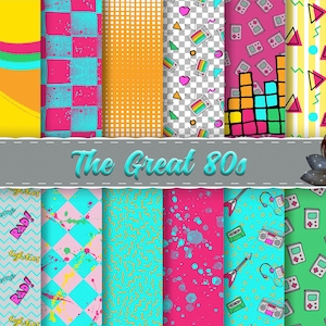 Journal Supplies, Bright 80s Scrapbook Paper Pack, Retro Journaling ...