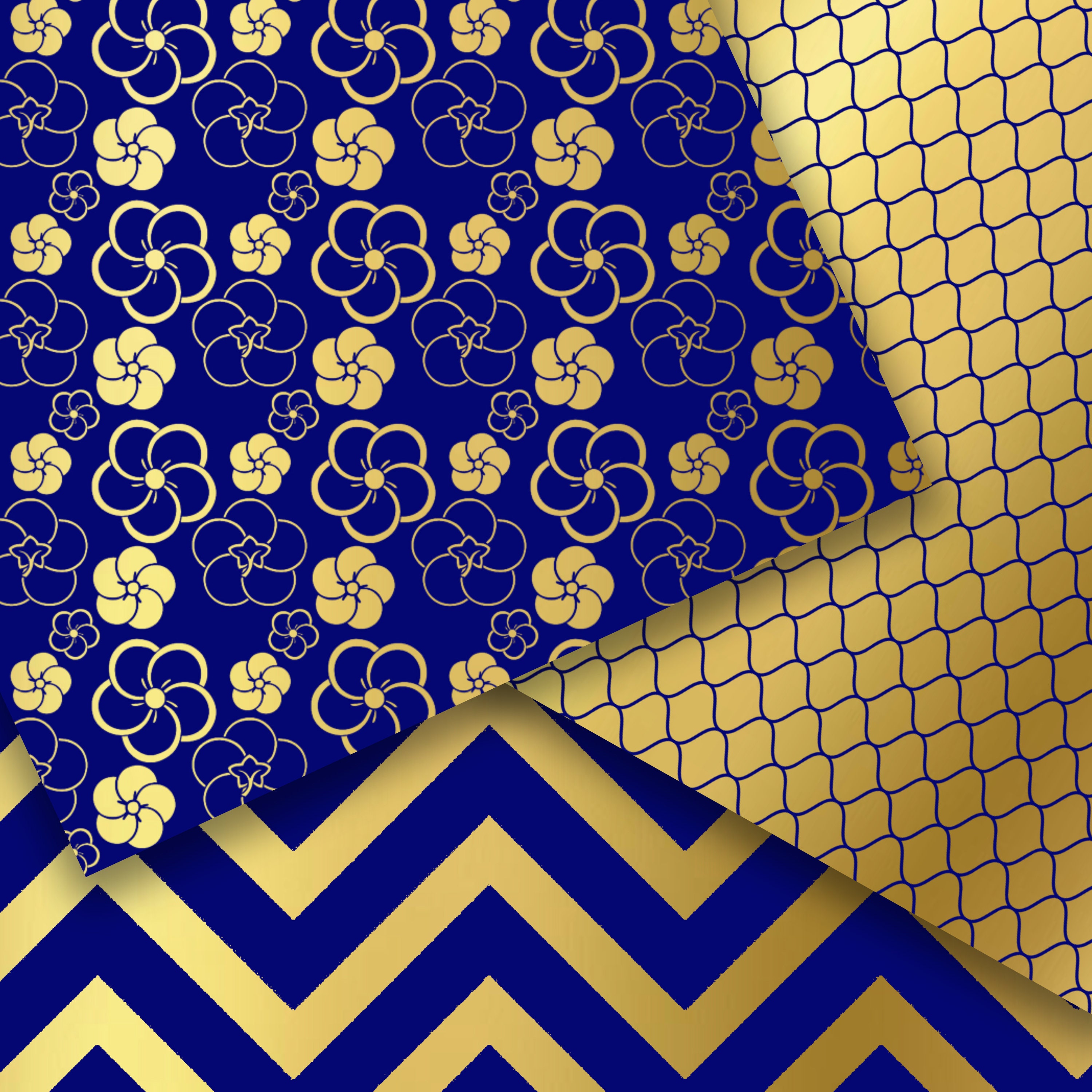 Blue and Gold Foil Digital Scrapbook Paper Pack Oriental - Etsy
