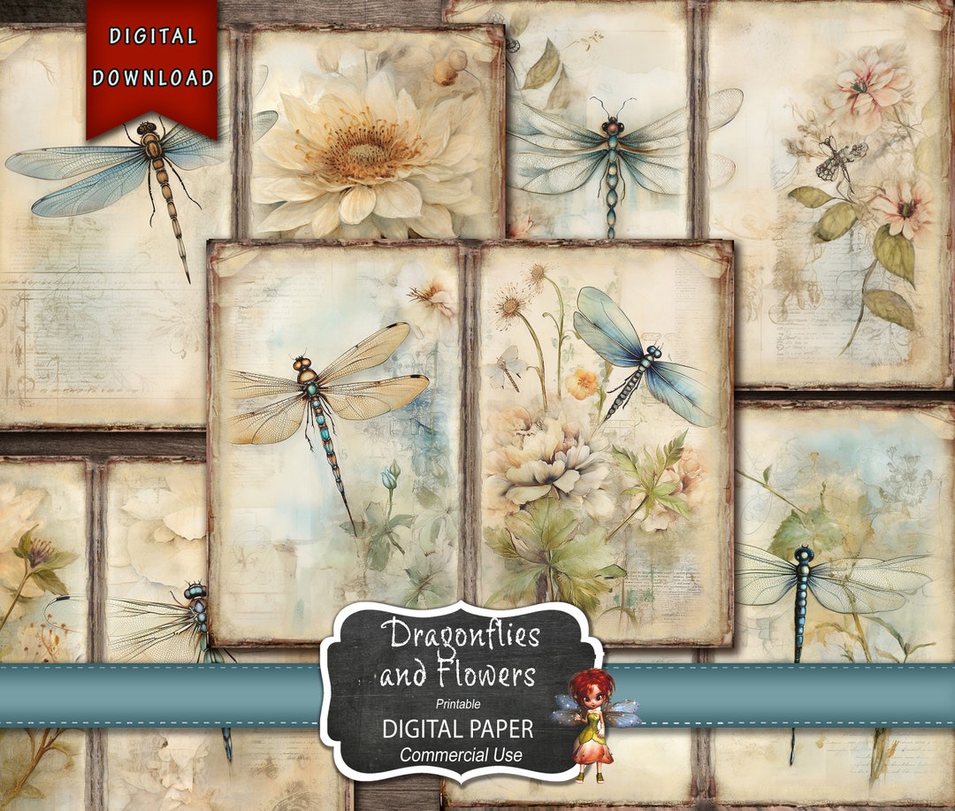 18 Printable Dragonfly and Flowers Journal Pages, Dragonfly Paper ...