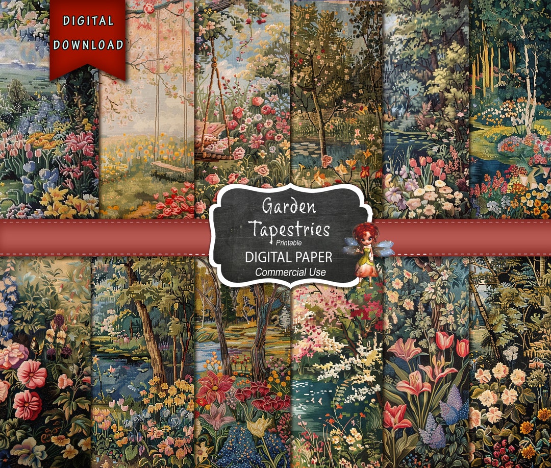 Garden Tapestries Paper Pack, Printable Paper, Digital Download, Unique ...