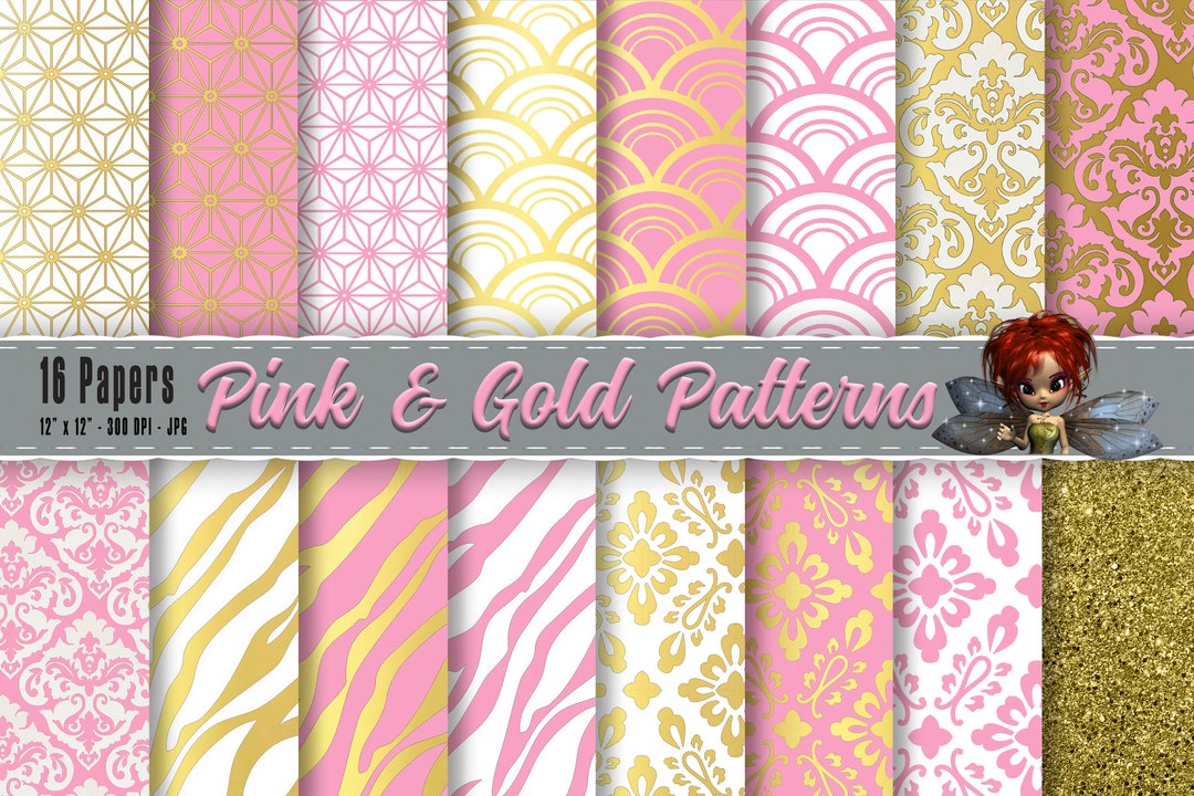 Pink and Gold Foil Geographic Shapes Scrapbook Paper Pack, Printable ...