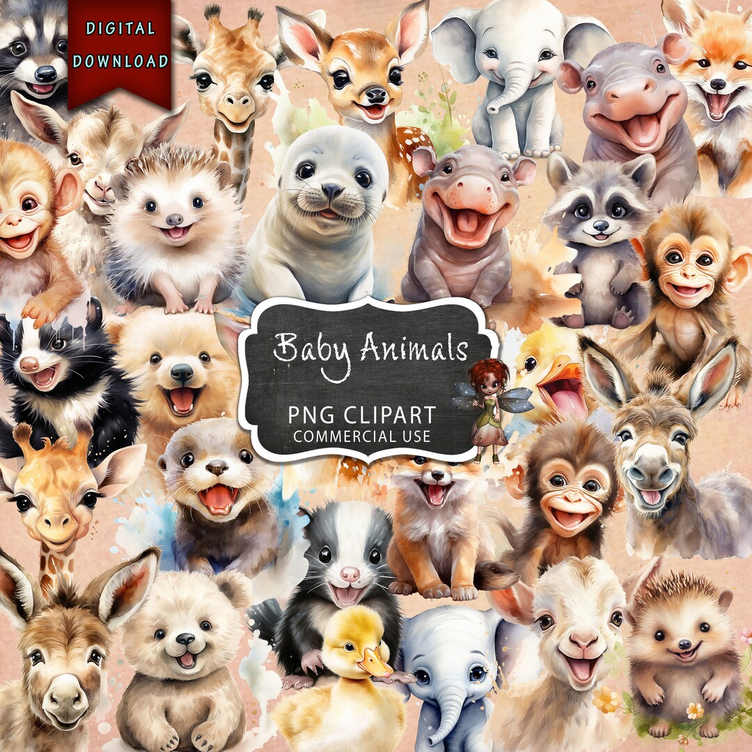 Baby Animals Clipart, Watercolor Baby Animals, Baby Journal, Clipart ...