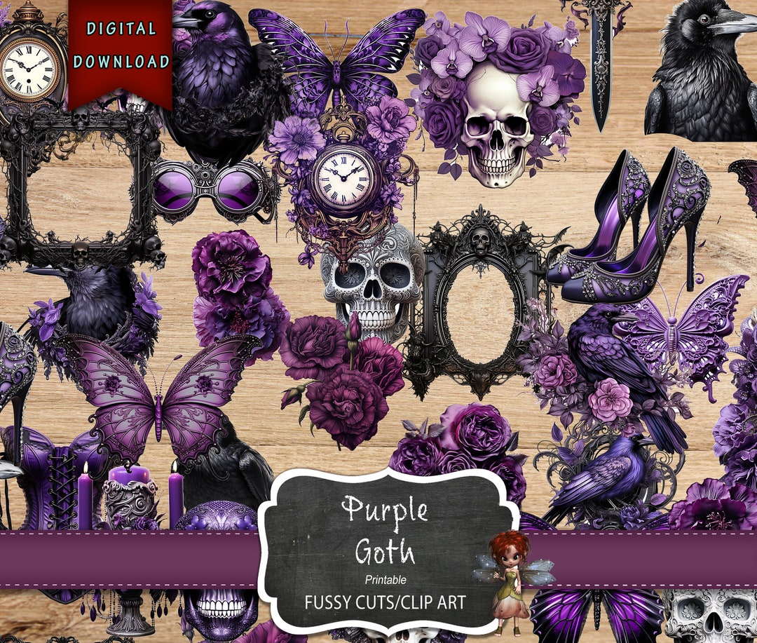 Purple Goth Journaling Supplies, Purple Fussy Cuts, Witches Digital ...