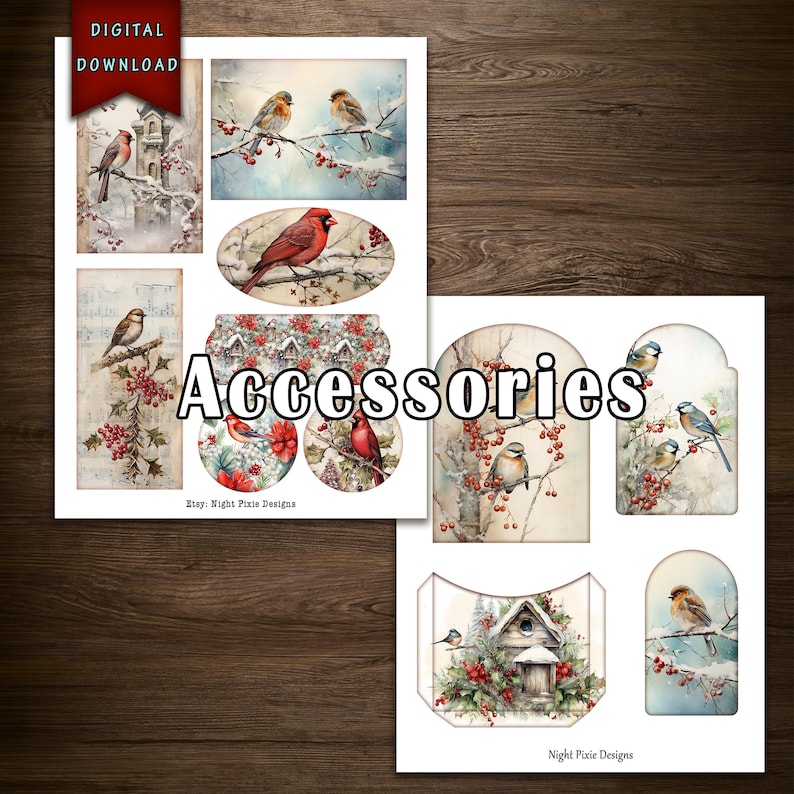 Journal Supplies, Winter Birds Junk Journal Kit, Printable Ephemera ...