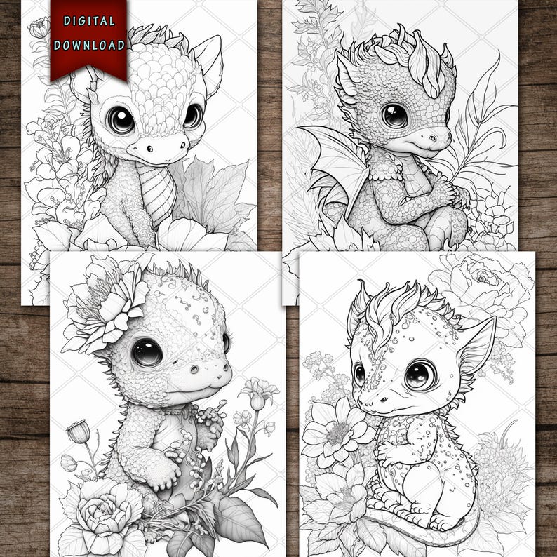 Journal Supplies, Cute Baby Dragons Coloring Pages, Fantasy Art (PDF ...