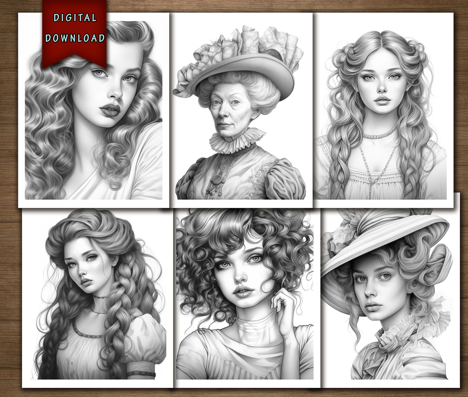 Faces Grayscale Coloring Book Printable Coloring Pages - Etsy