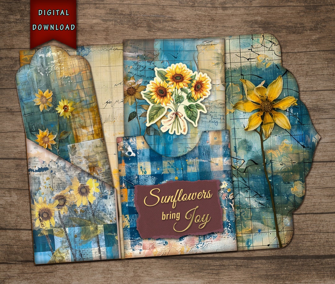 Rustic Sunflowers Folio and Card, Sunflower Journal, Spring Folio Set ...