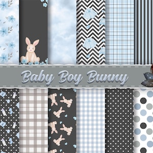 Blue and Gray Baby Boy Digital Paper Pack, Baby Shower Printable Paper ...