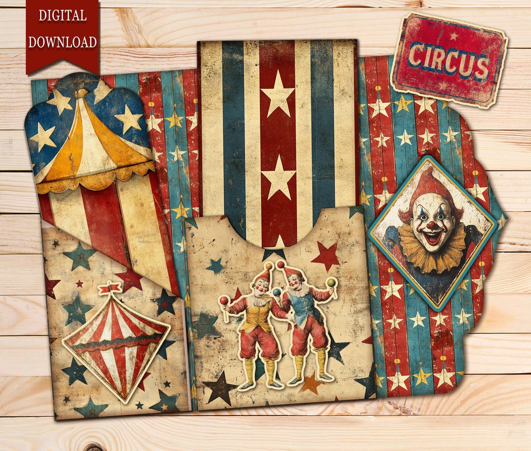 Vintage Circus Printable Folio Kit, Digital Junk Journal Ephemera ...