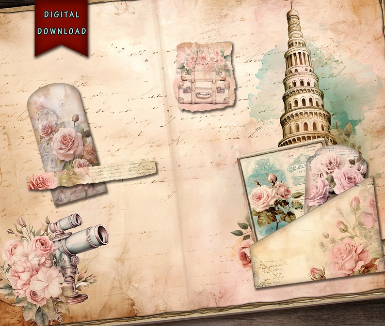 Pink Travel Junk Journal Shabby Floral Travel Journal Kit - Etsy