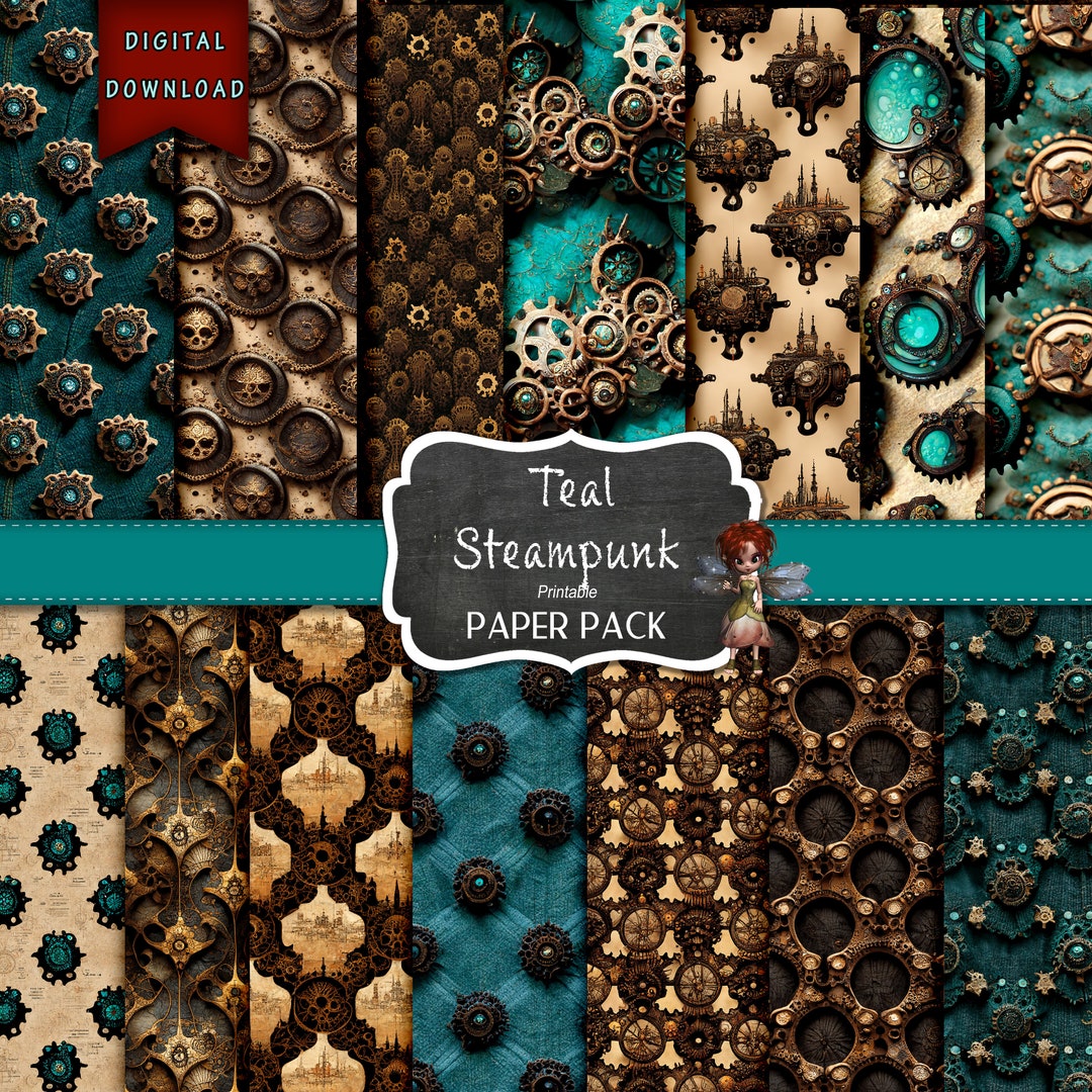 Teal Steampunk Journal Papers, Steampunk Junk Journal, Steampunk Kit ...