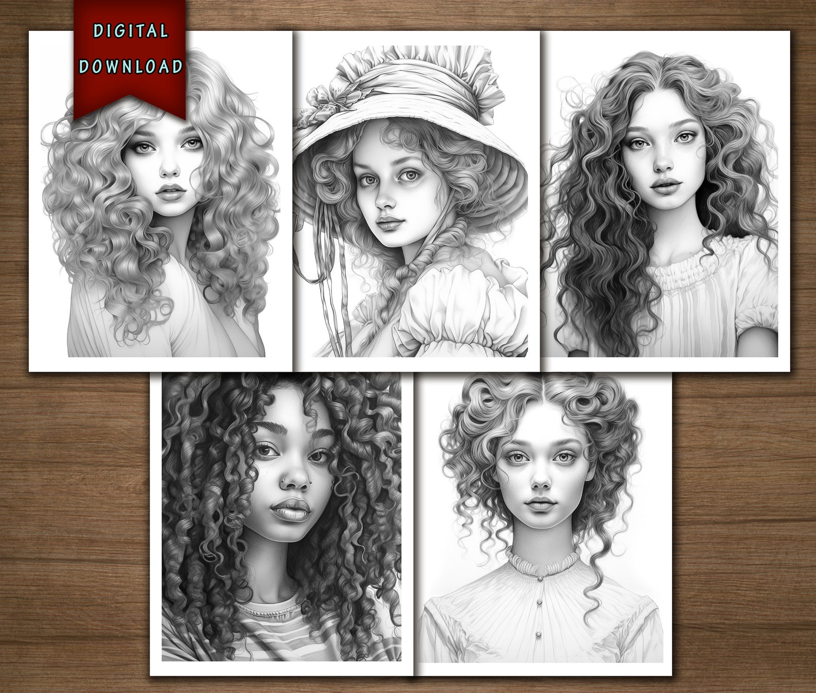 Faces Grayscale Coloring Book Printable Coloring Pages - Etsy