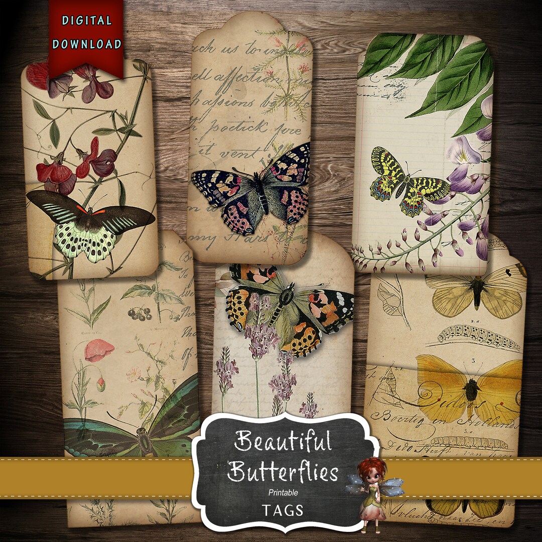 Butterfly Tags, Butterfly Journal Supplies, Butterfly Junk Journal ...