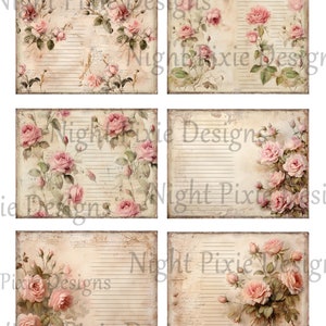 12 Printable Lined Shabby Pink Rose Journal Pages, Grungy Roses Journal ...