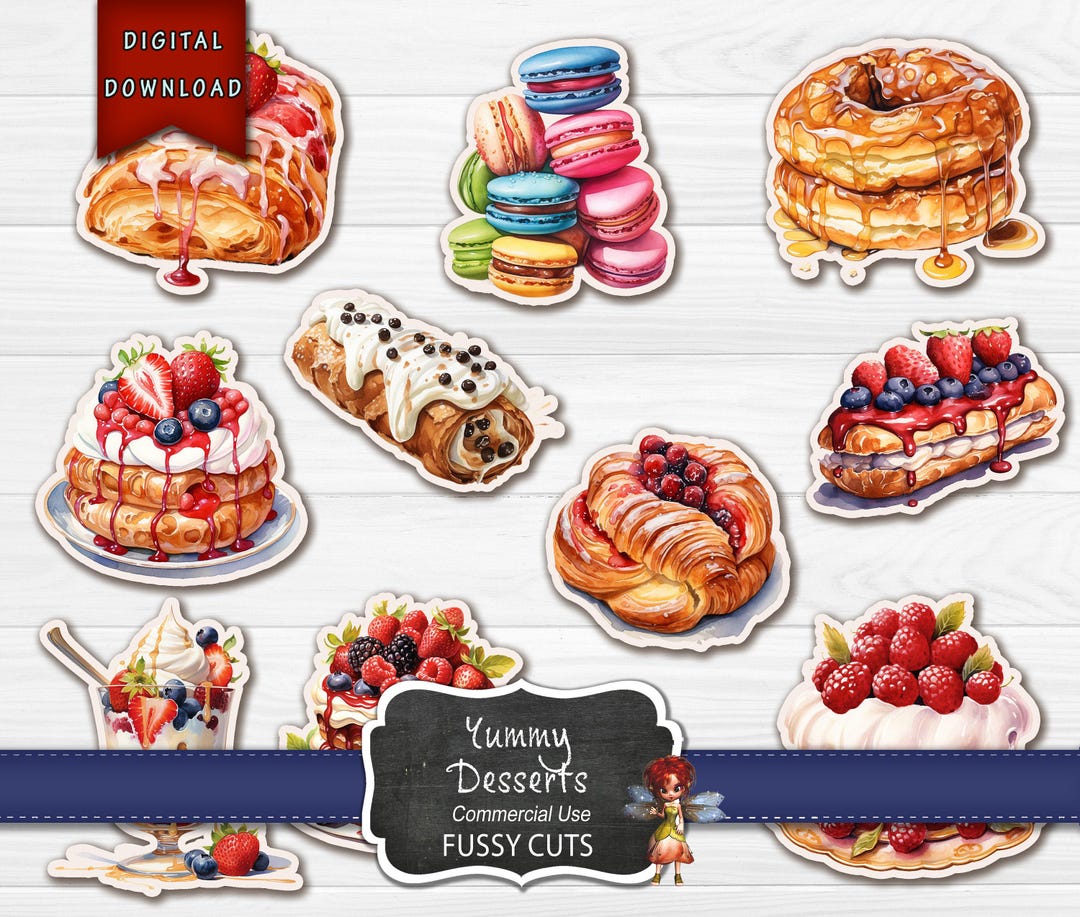 Desserts Fussy Cut Set, Dessert Stickers, Food Journal, Chef Stickers ...