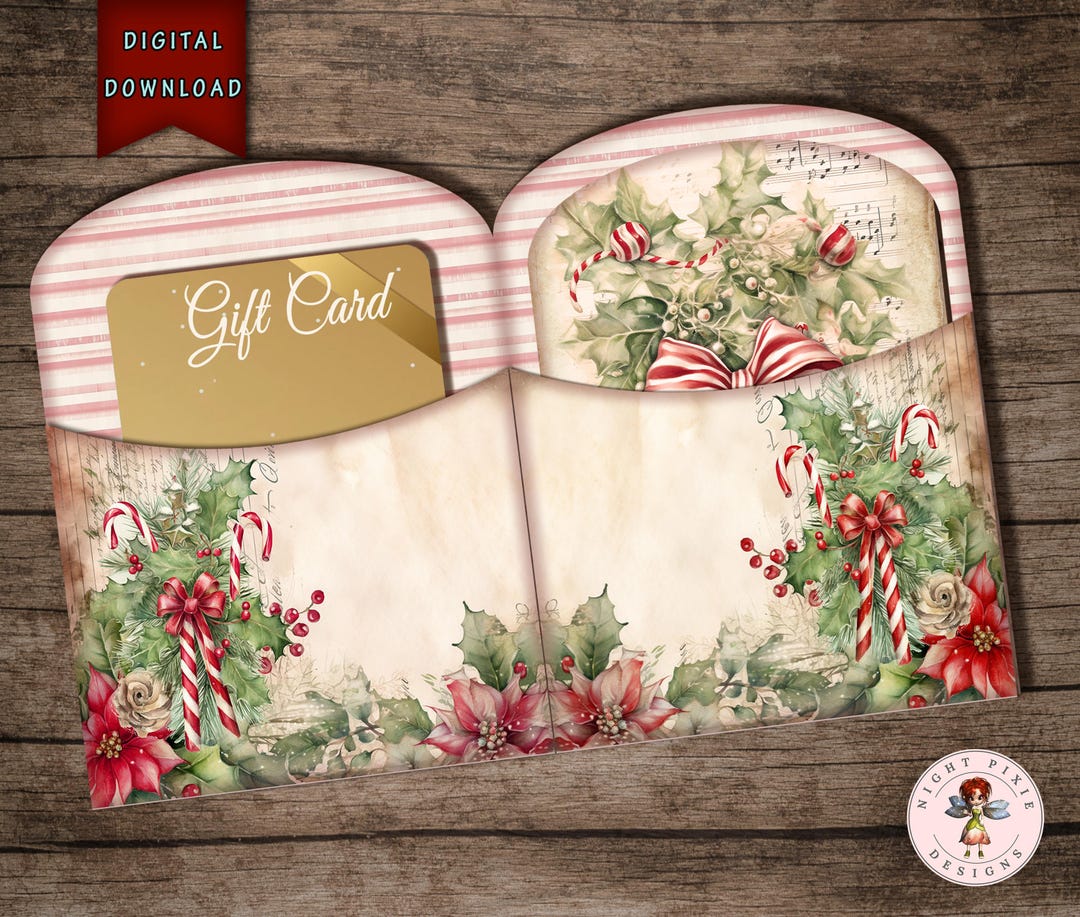Gift Card Holder, Peppermint Christmas, Digital, Printable Gift Card ...